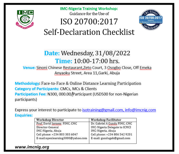 IMC-Nigeria Training Workshop: Guidance for the Use of ISO 20700:2017 ...